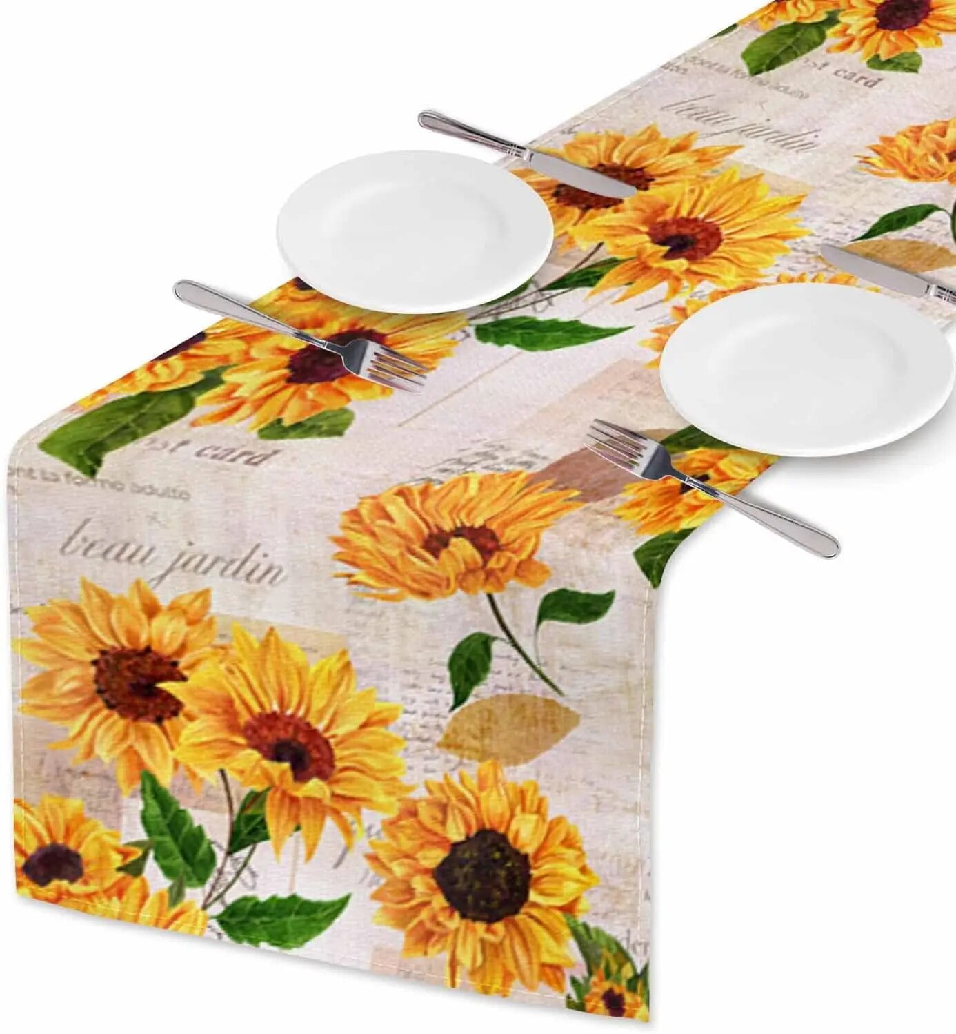 Spring Watercolor Yellow Sunflowers Linen Table Runner Dresser Scarf ...