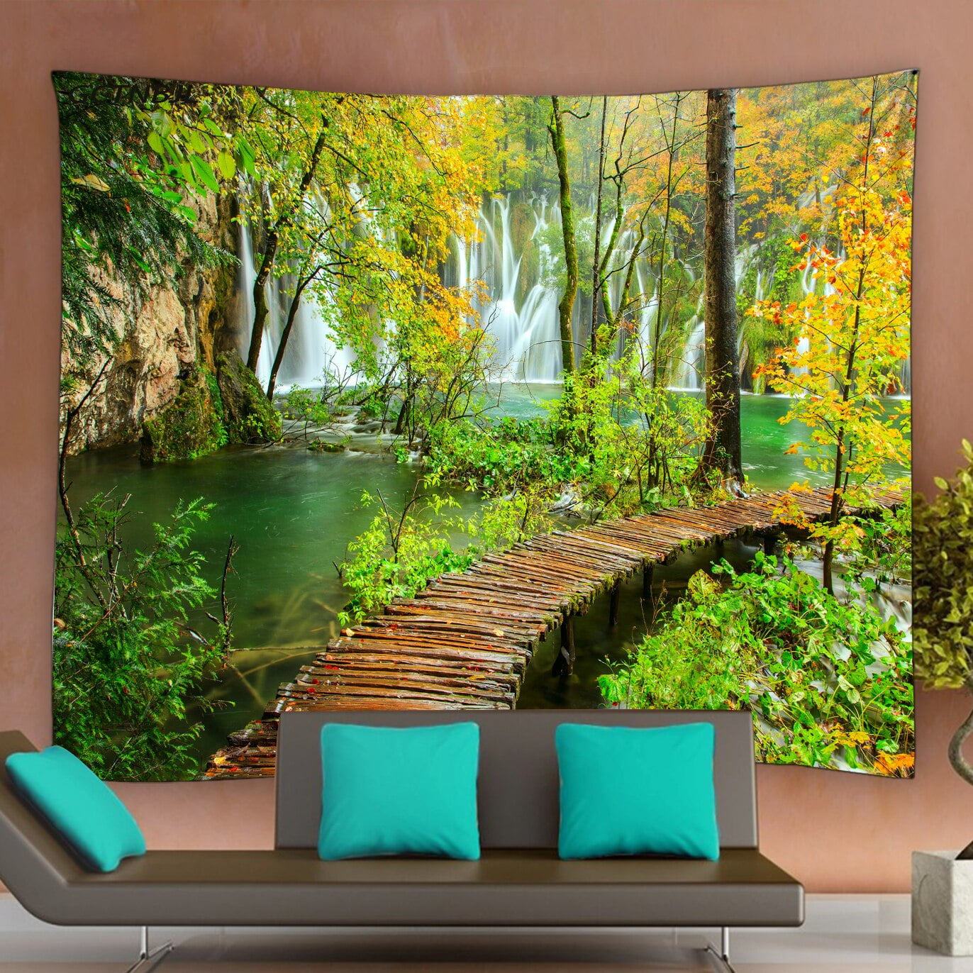 Spring Waterfall Scenery Tapestry Wall Hanging Aesthetic Mountain Water ...