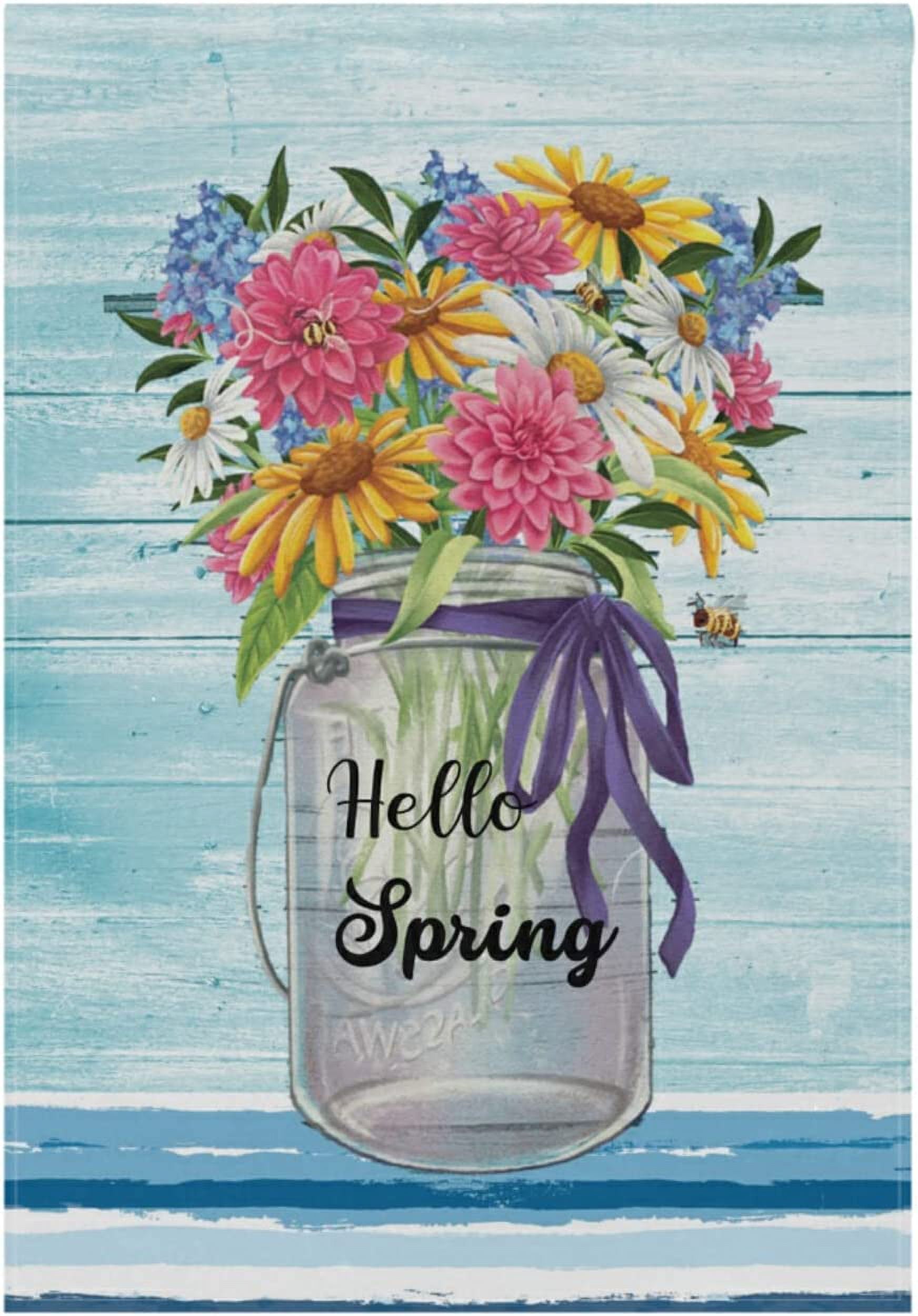 Spring Welcome Garden Flag Mason Jars Flowers Spring and Summer Yard ...