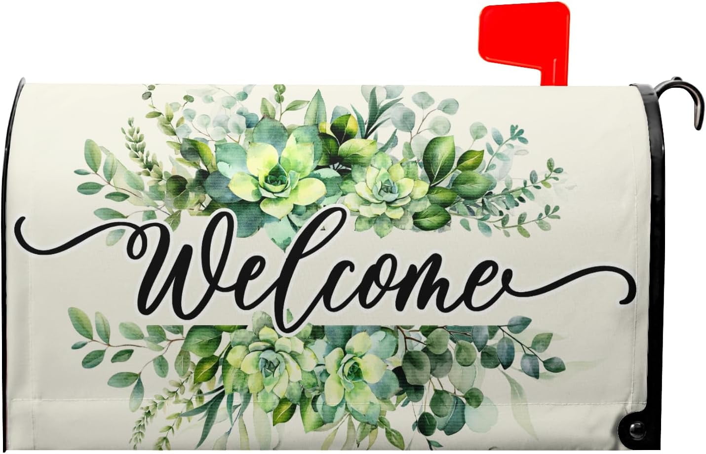 Spring Welcome Mailbox Cover - 25x21 Inch Farmhouse Green Floral Wreath ...