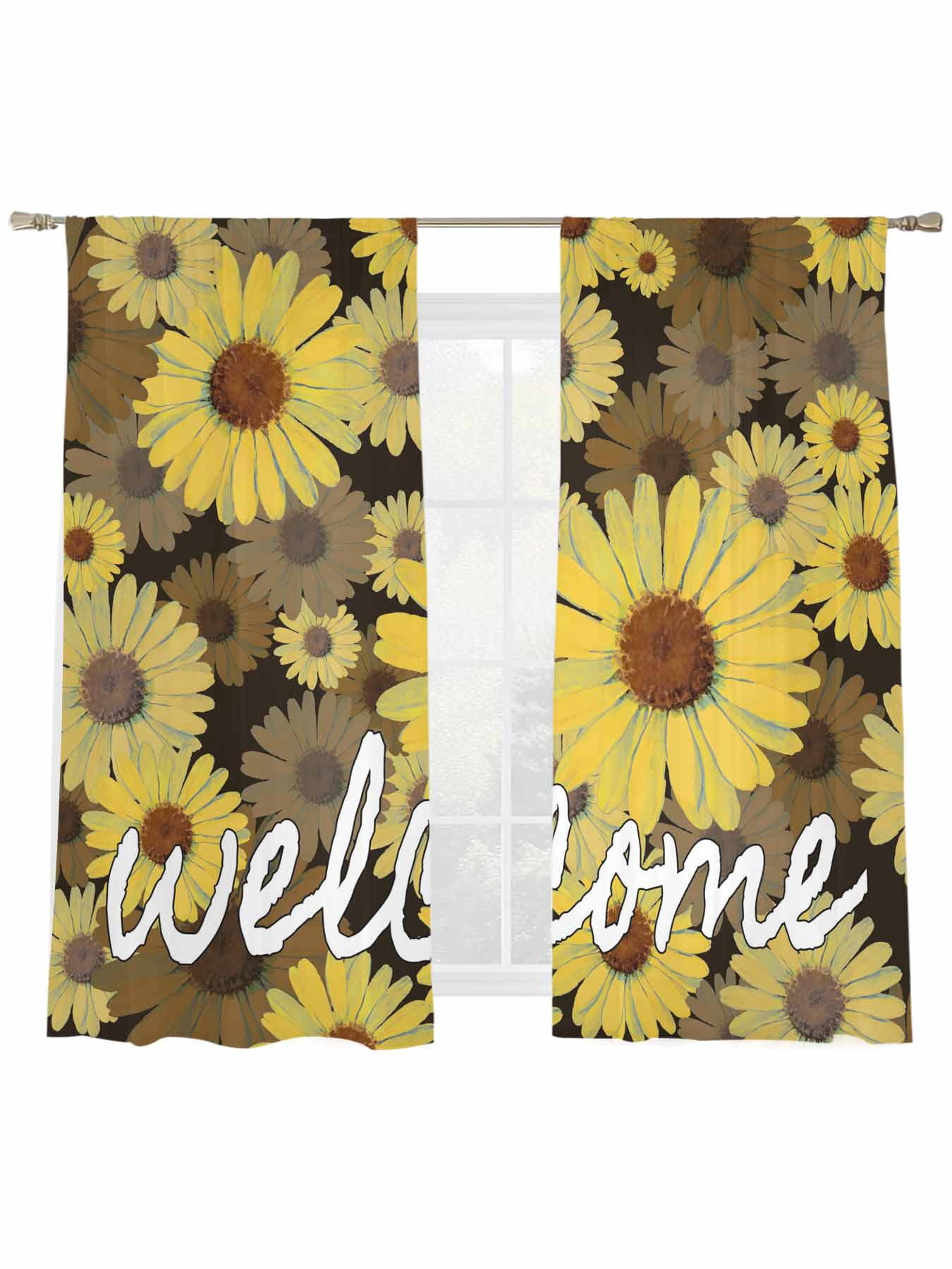 Spring Welcome Sheer Curtains 2 Panels Set Sunflowers Watercolors Art ...