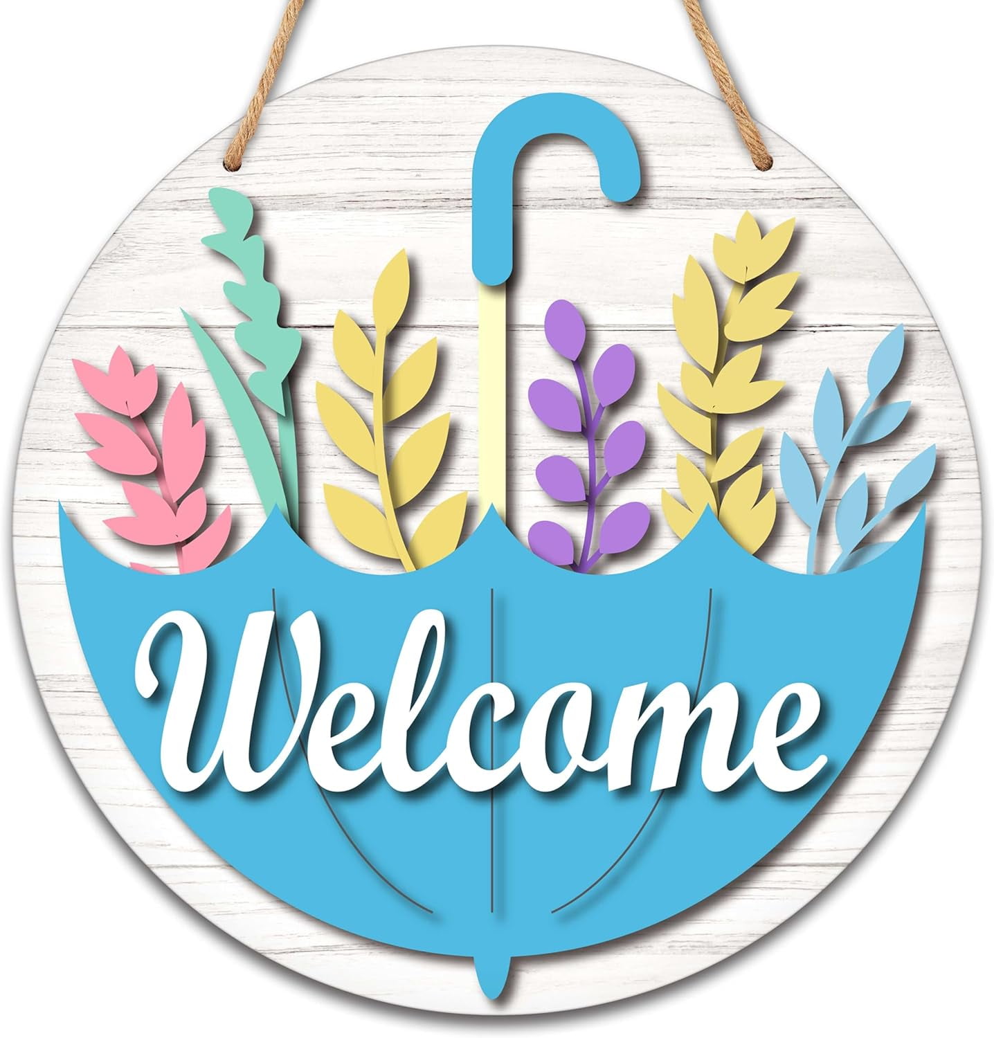 Spring Welcome Sign for Front Door Decor - 10" Floral Umbrella Wall ...