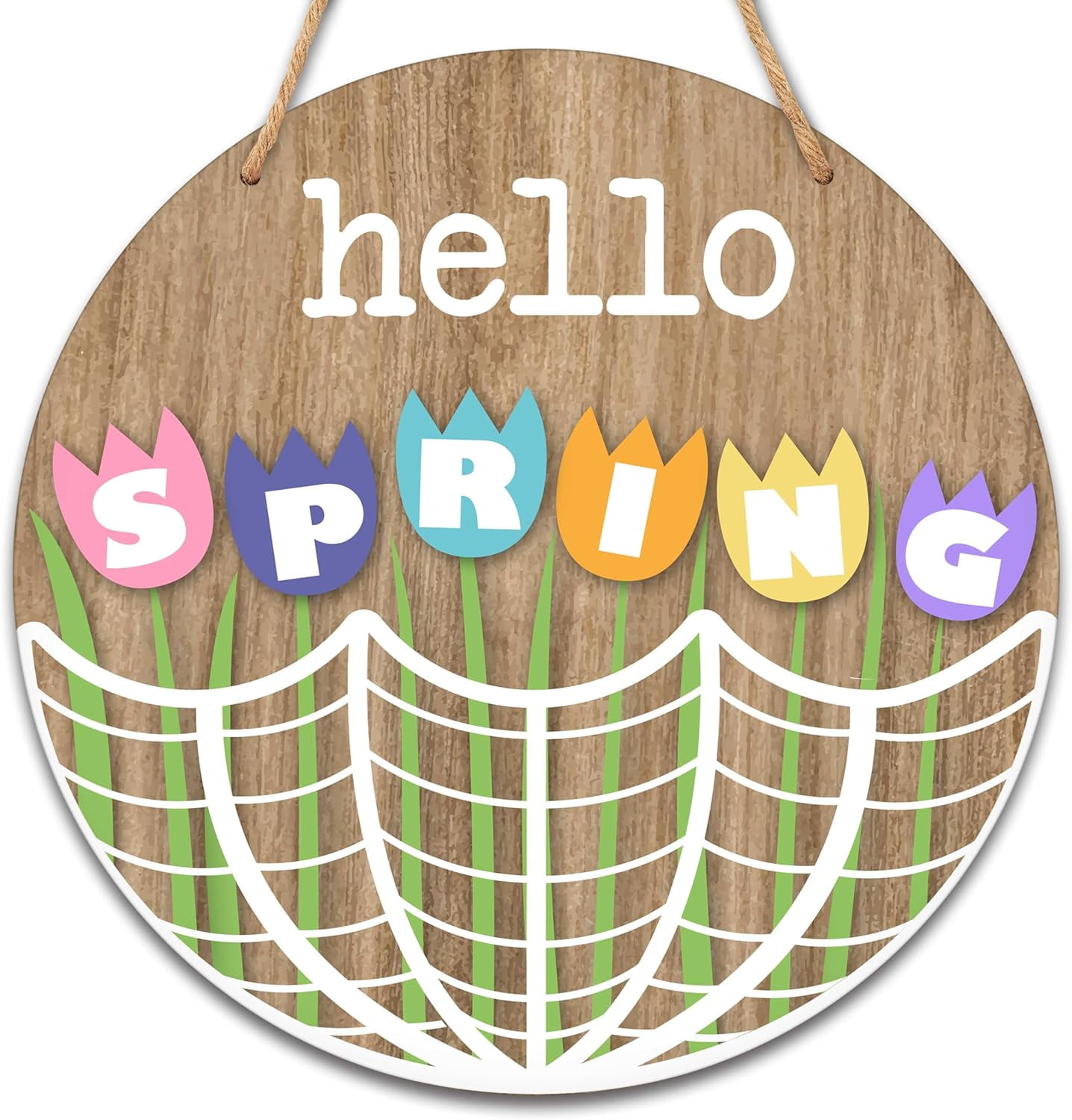 Spring Welcome Sign for Front Door Decor - 10" Hello Spring Wall ...