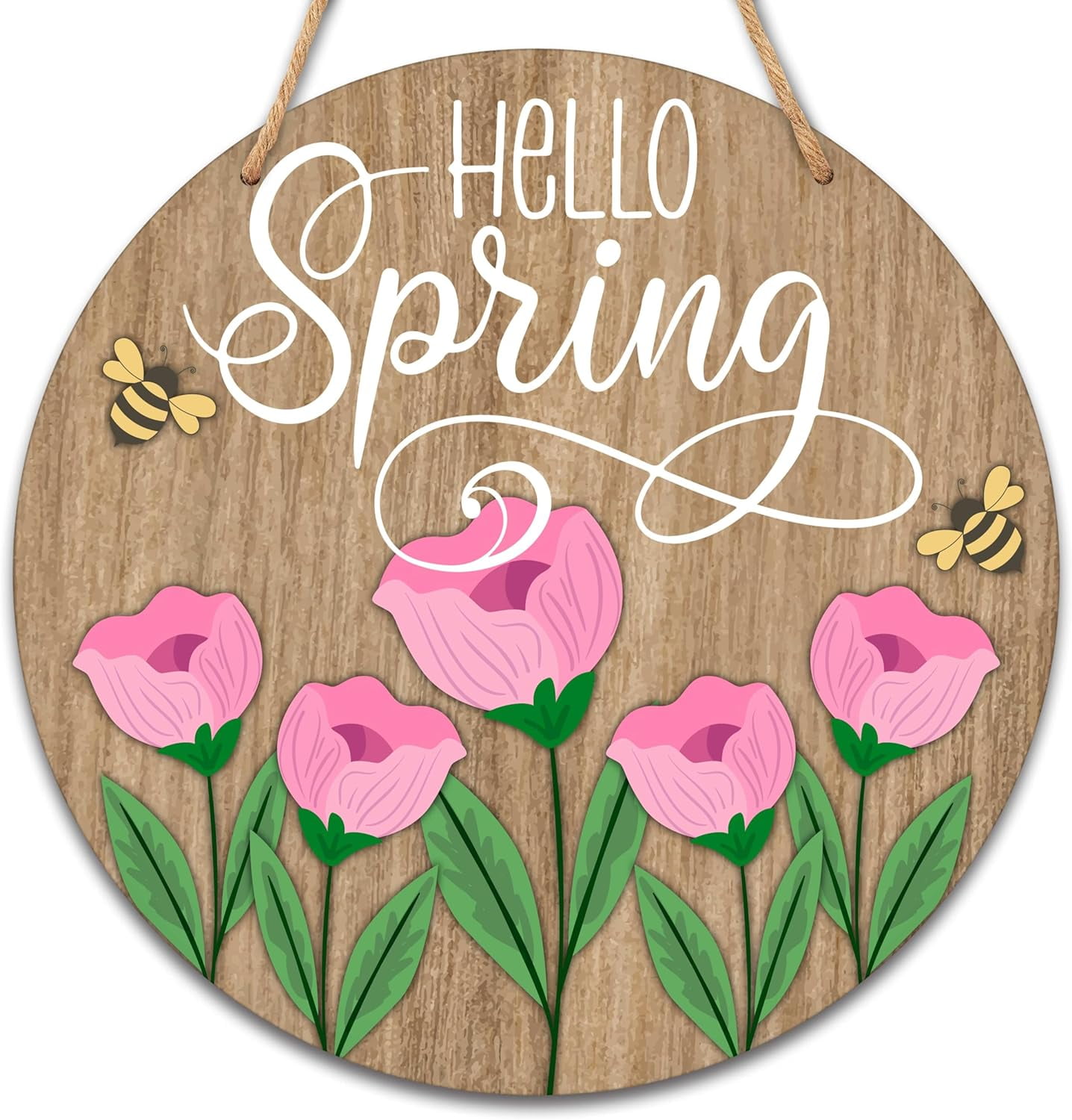Spring Welcome Sign for Front Door Decor - 10" Hello Spring Wall ...