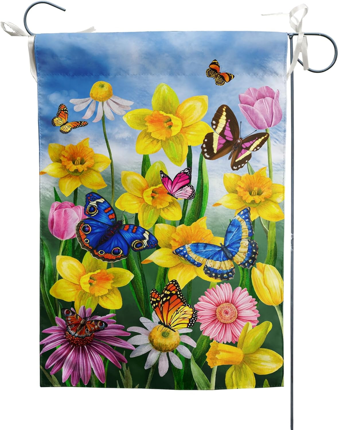 Spring Welcome Tulip Garden Flags Butterfly Yellow Tulip House Flag Floral Yard Flag Spring ...