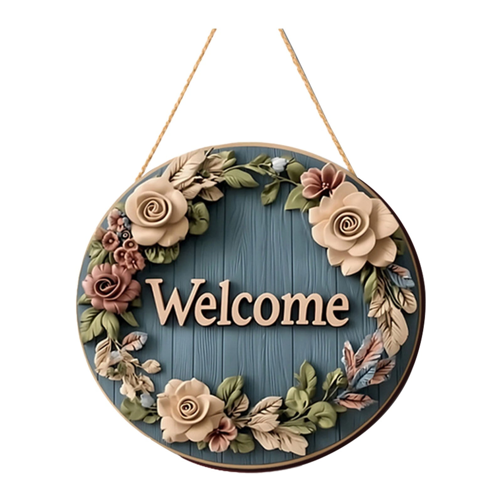 "Spring Welcome" Wooden Door Hanger – Circular Wood Sign For Home Decor ...