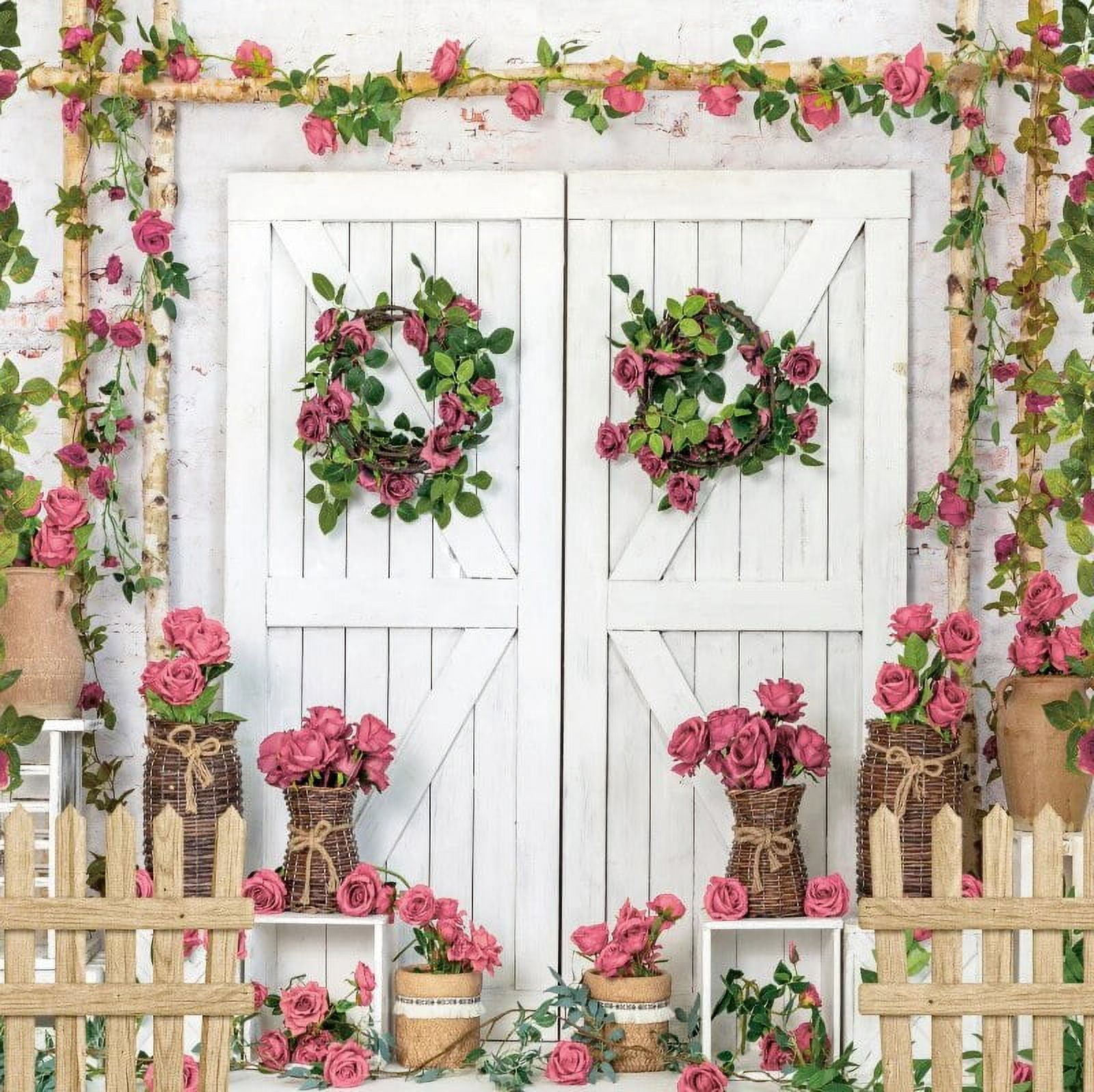 Spring White Barn Door Rose Flower Kids Girl Birthday Party Photo ...