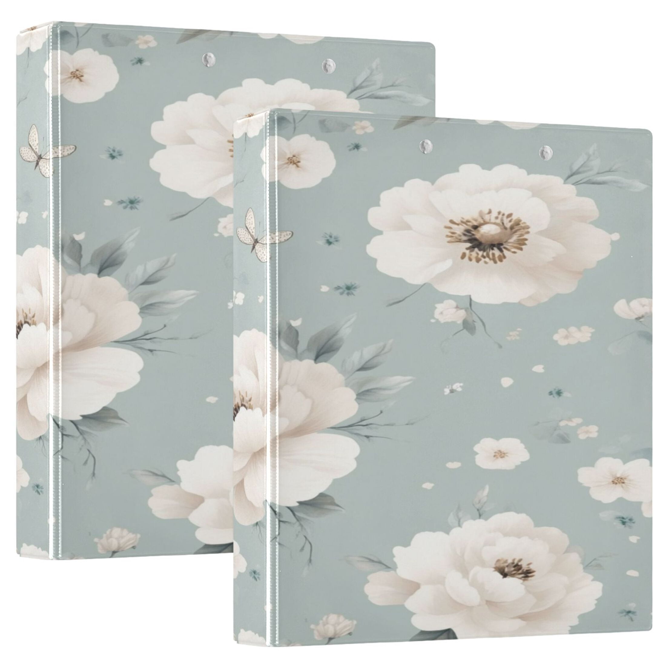 Spring White Blossoms 12.4x10.6in PVC Round Ring Binders, 2-Pack, D ...