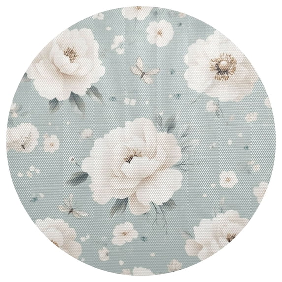Spring White Blossoms 15.4in Diameter PVC Plate Mat, Heat-Resistant and ...