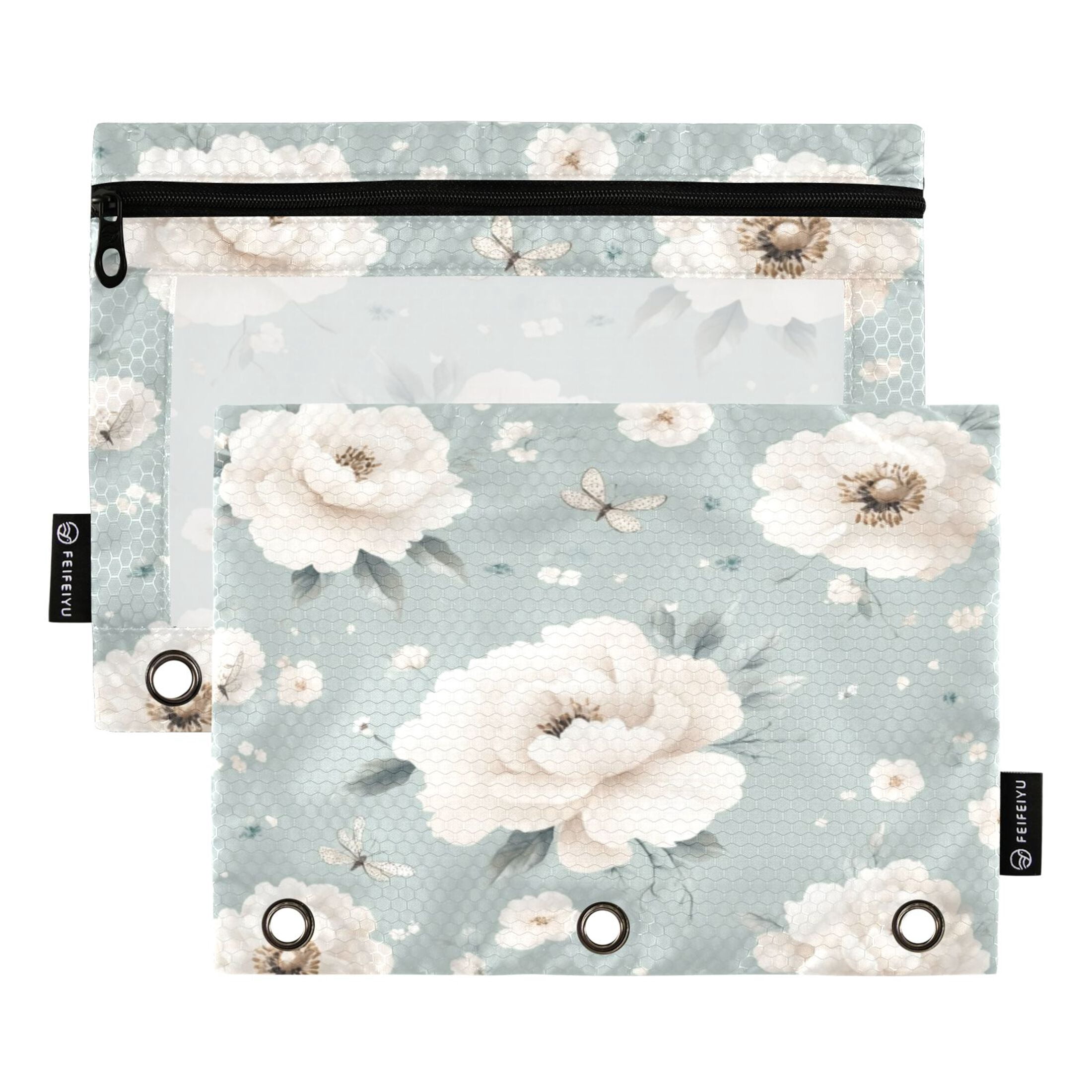 Spring White Blossoms 9.8x7.1in Water Resistant Binder Pouch, 3-Ring ...