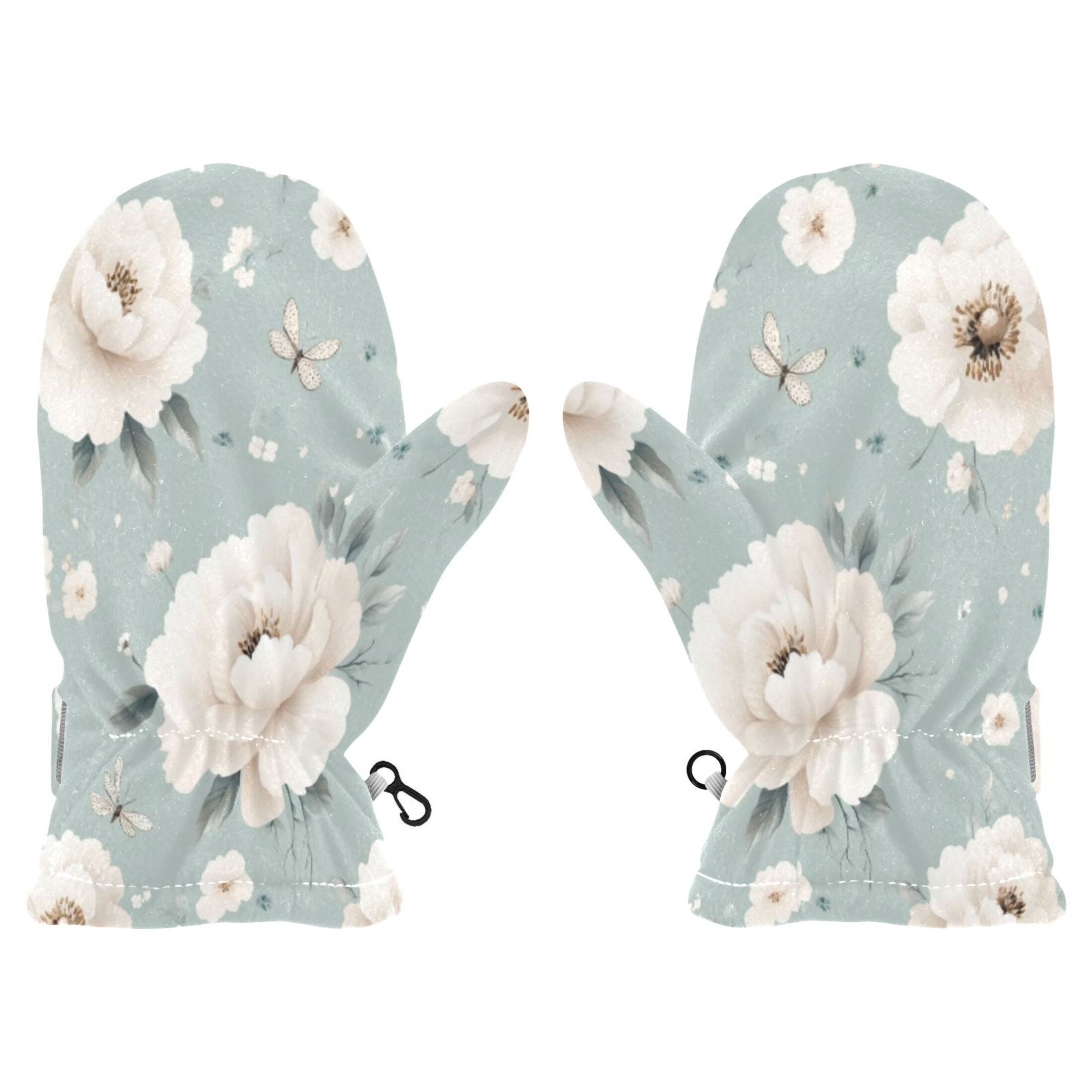 Spring White Blossoms Witch Cauldron Pattern Cold Weather Mittens Cozy ...