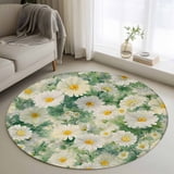 Spring White Daisy Round Area Rug 3Ft Washable Small Circle Rugs for ...