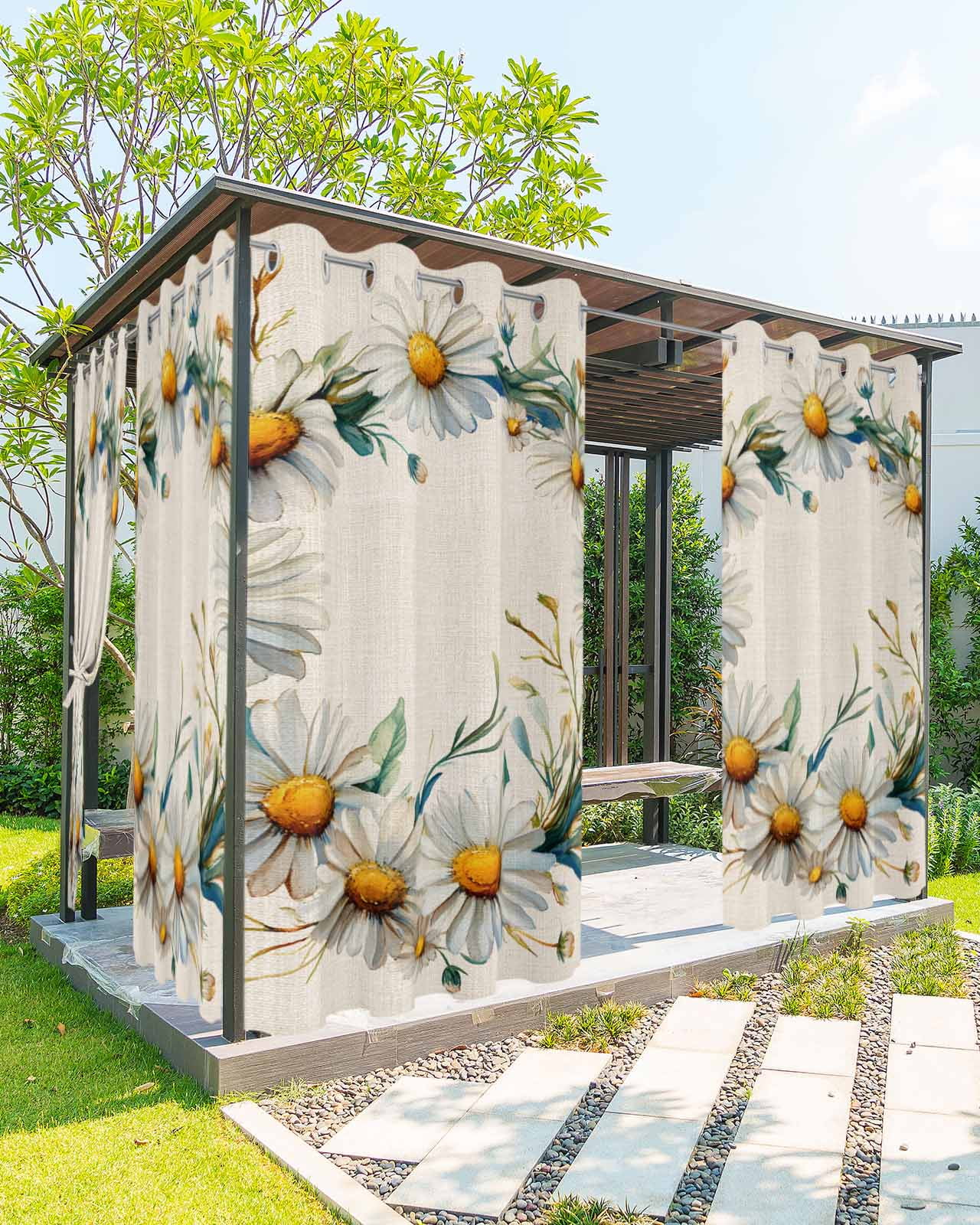 Spring White Daisy Wreath Outdoor Curtains for Patio, Country ...