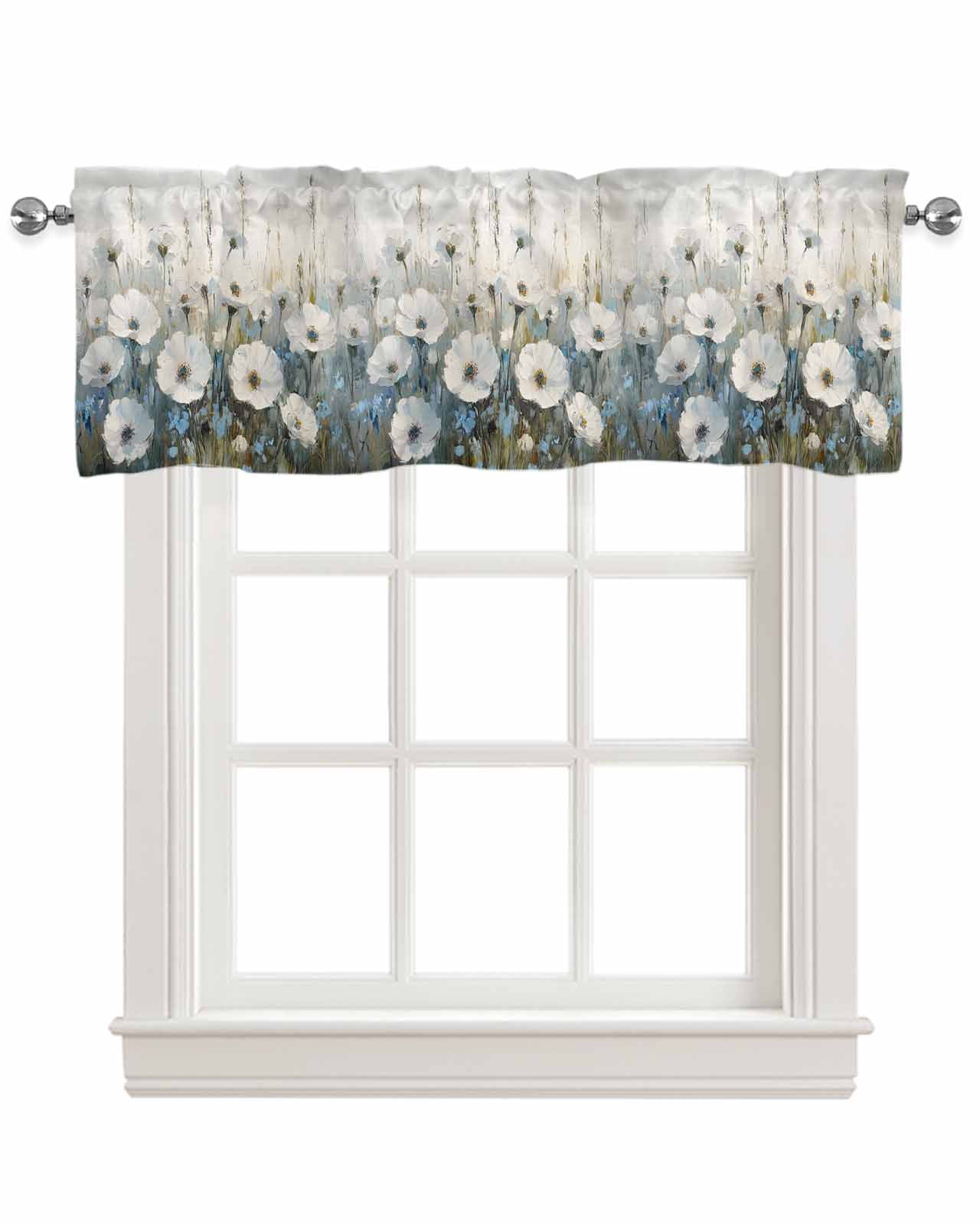 Spring White Floral Kitchen Valances for Windows Farmhouse Linen Window ...