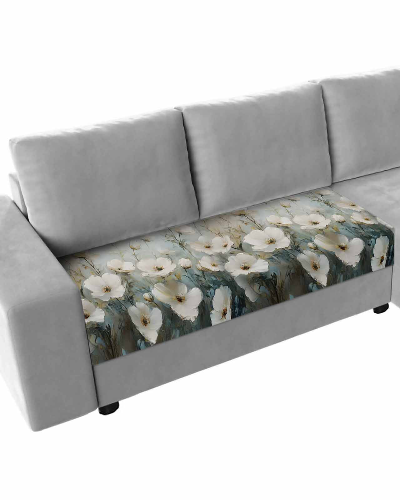 Spring White Floral Sofa Couch Cushion Covers Washable, Removable ...