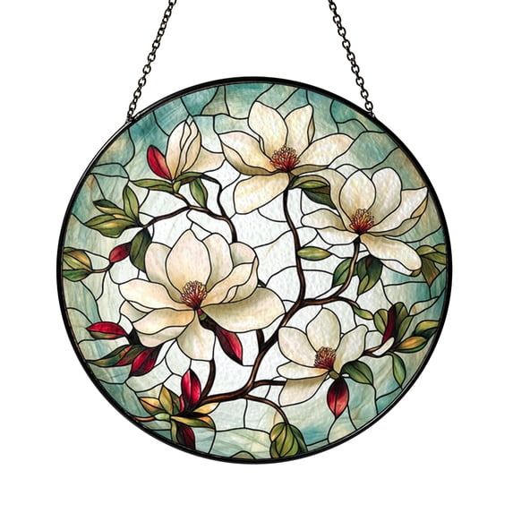 Spring White Floral Window Hanging Suncatcher, Stained Glass Style ...