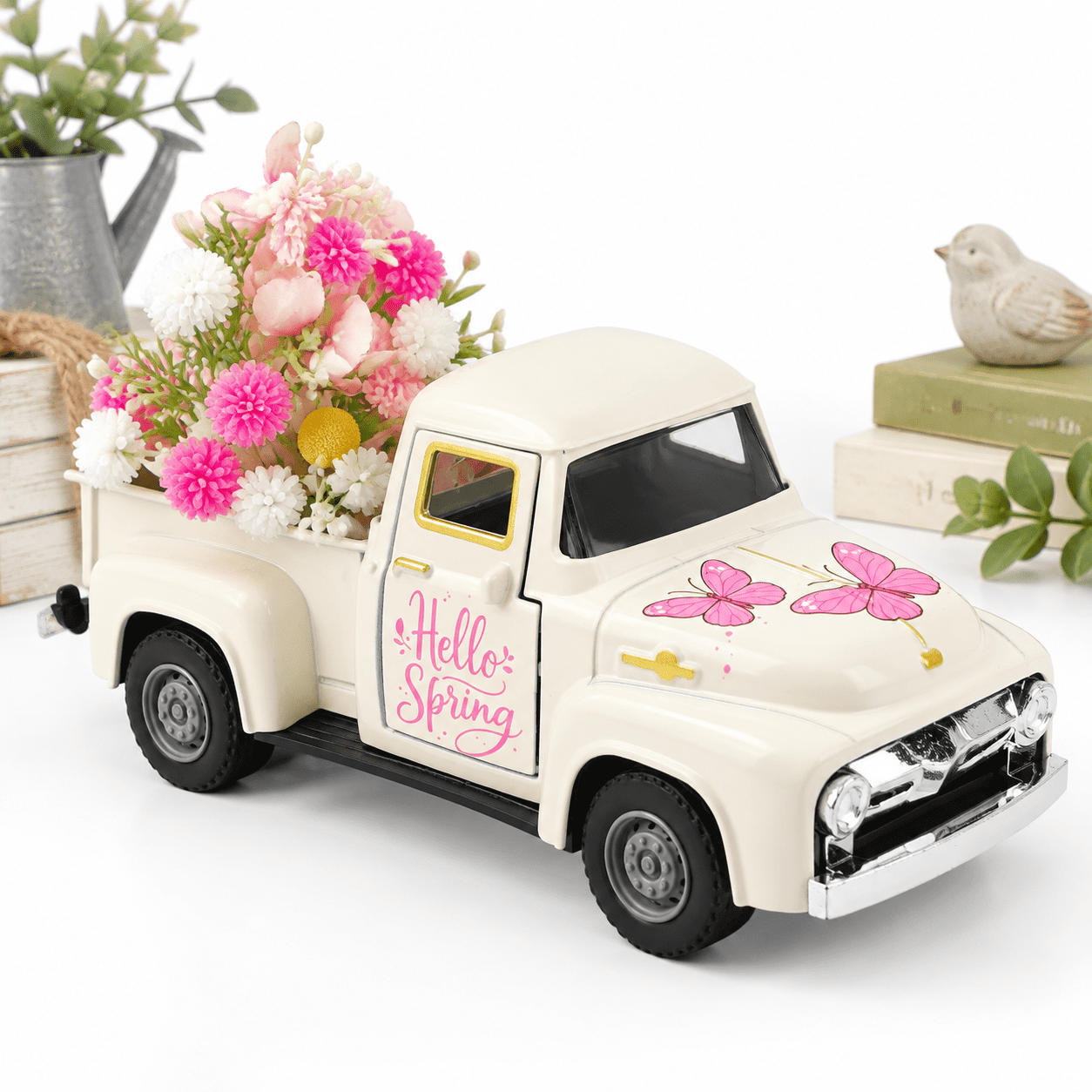 Spring White Metal Butterfly Truck Tiered Tray Decor Tabletop Figurine ...