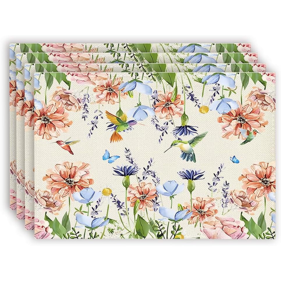 Spring Wild Flower with Humming Birds Placemats Set of 4, 12x18 Inch ...