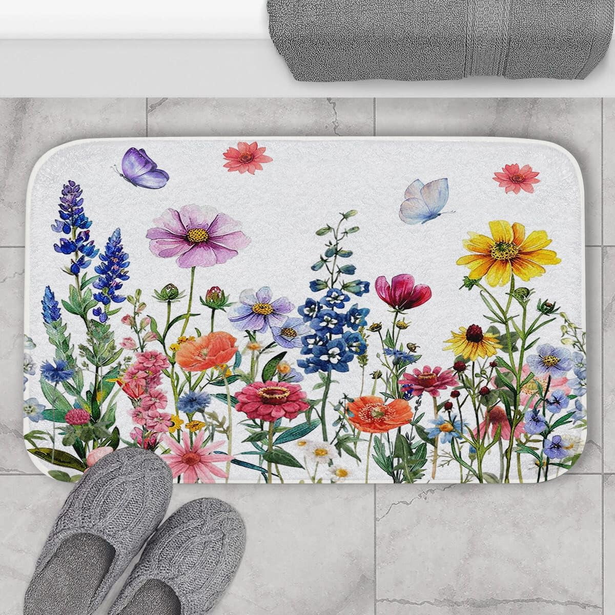 Spring Wildflower Bath Mat Non Slip Entrance Mat Summer Garden ...
