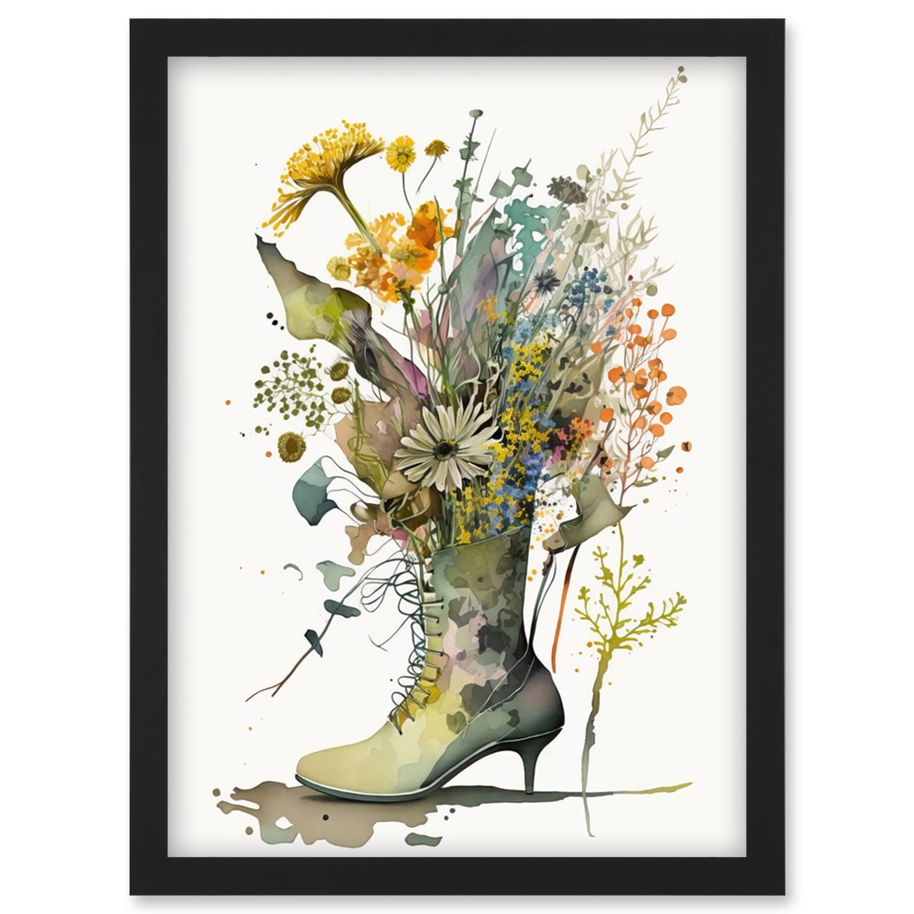 Spring Wildflower Bouquet Stiletto Military Boot Artwork Framed Wall ...
