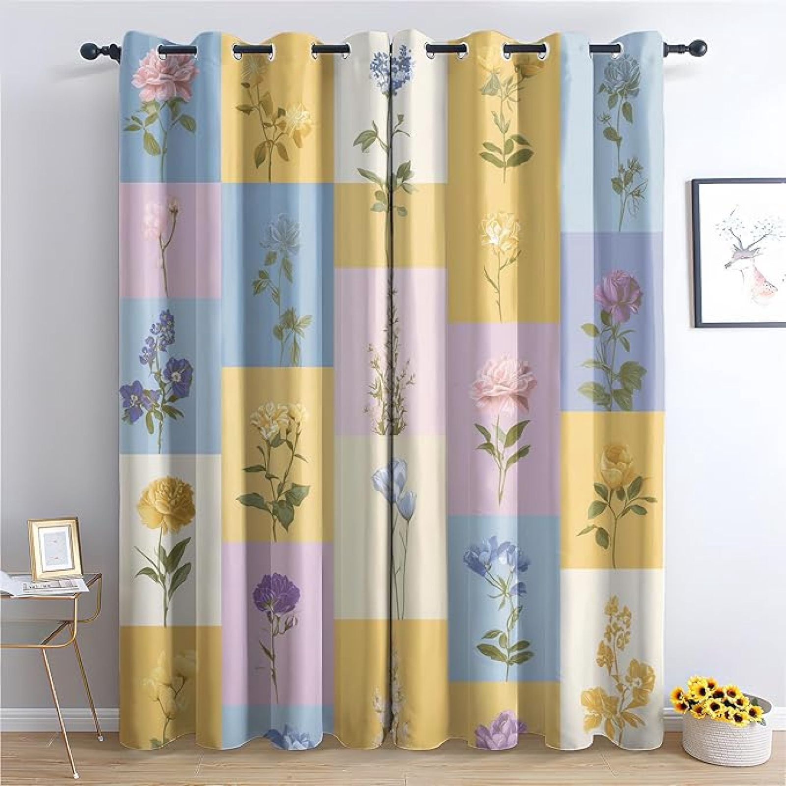 Spring Wildflower Curtains Blackout, Thermal Insulated Room Darkening ...