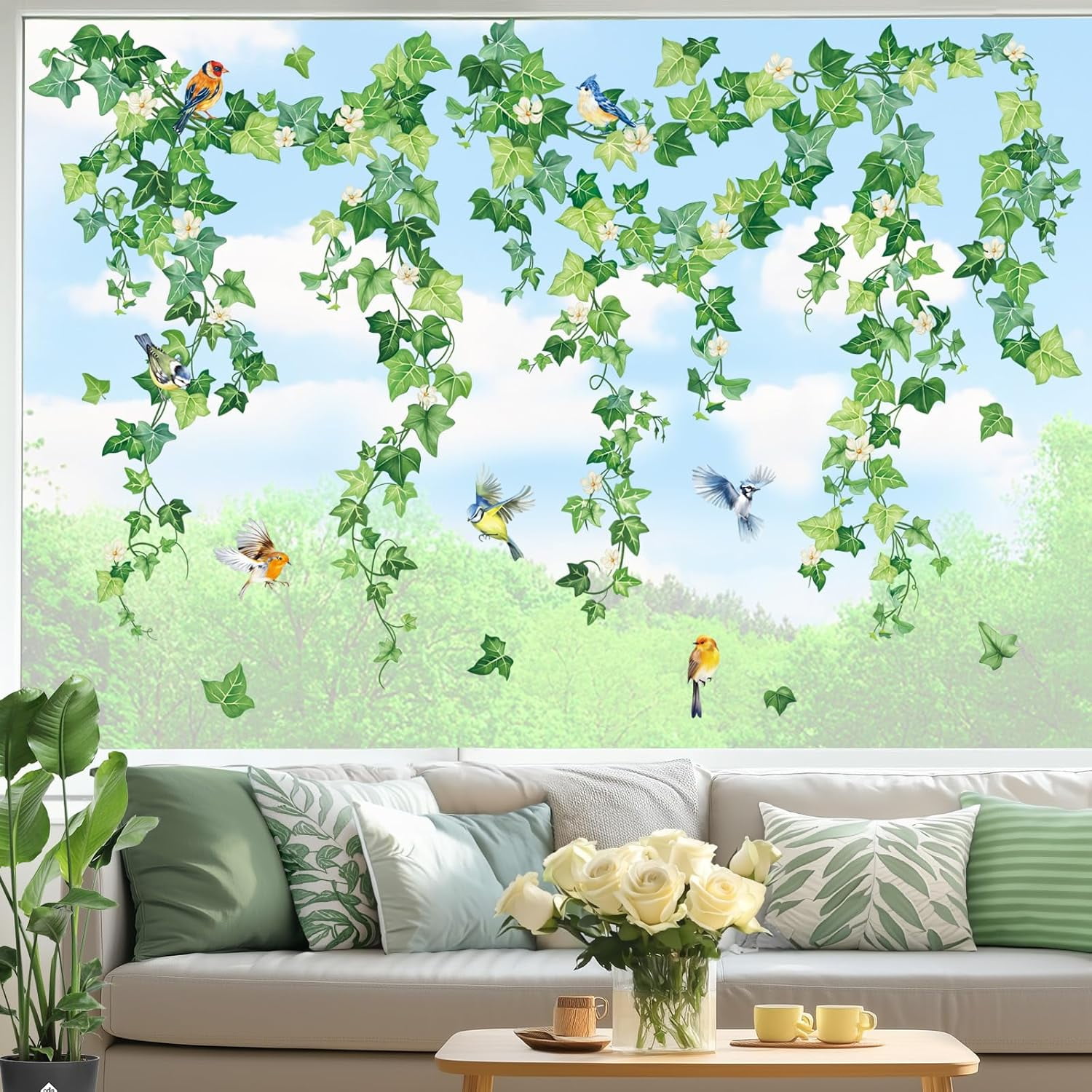 Spring Wildflower Double Sided Window Clings Garden Flower Butterflies ...