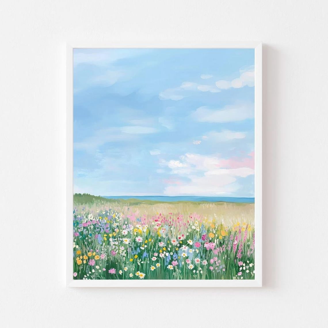 Spring Wildflower Landscape Painting Pastel Meadow Wall Art Print ...