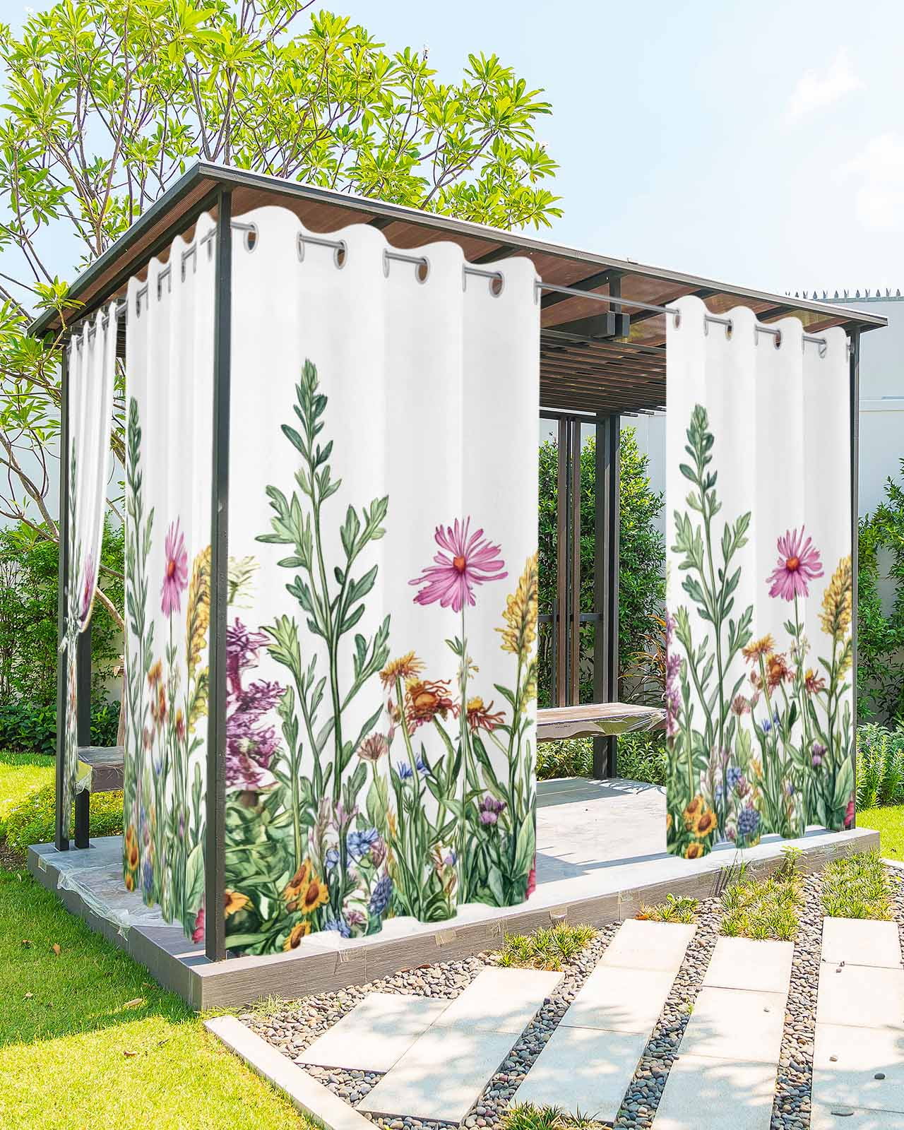 Spring Wildflower Outdoor Curtains for Patio, Farmhouse Colored Flowers ...