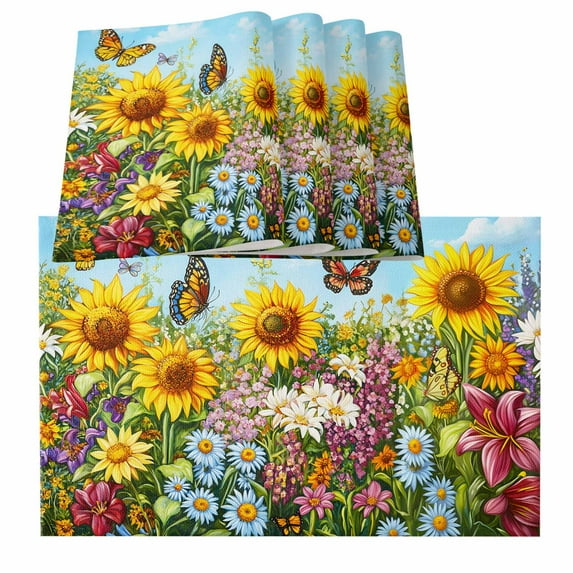 Spring Wildflower Placemats for Dinning Table Set of 4, Floral Leaves ...