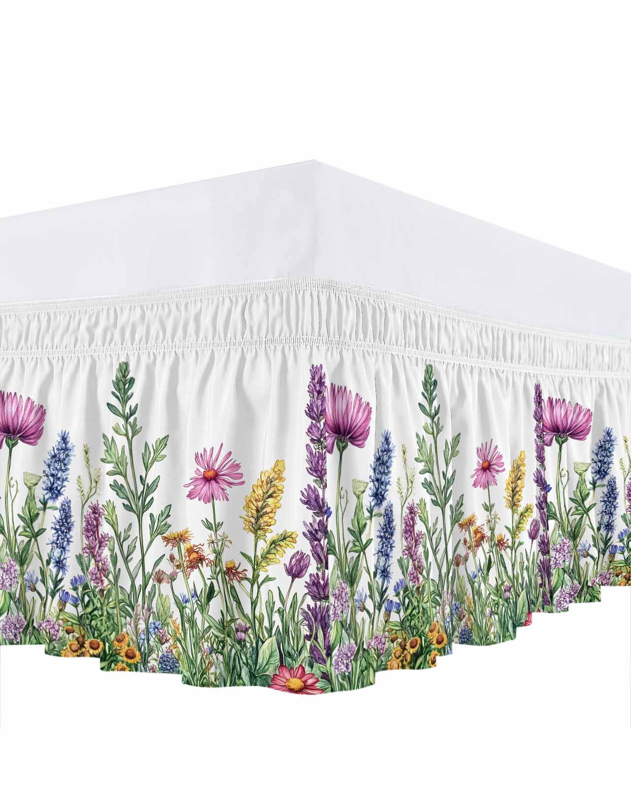 Spring Wildflower Ruffle Bed Skirt King Size Farmhouse Colored Flowers ...