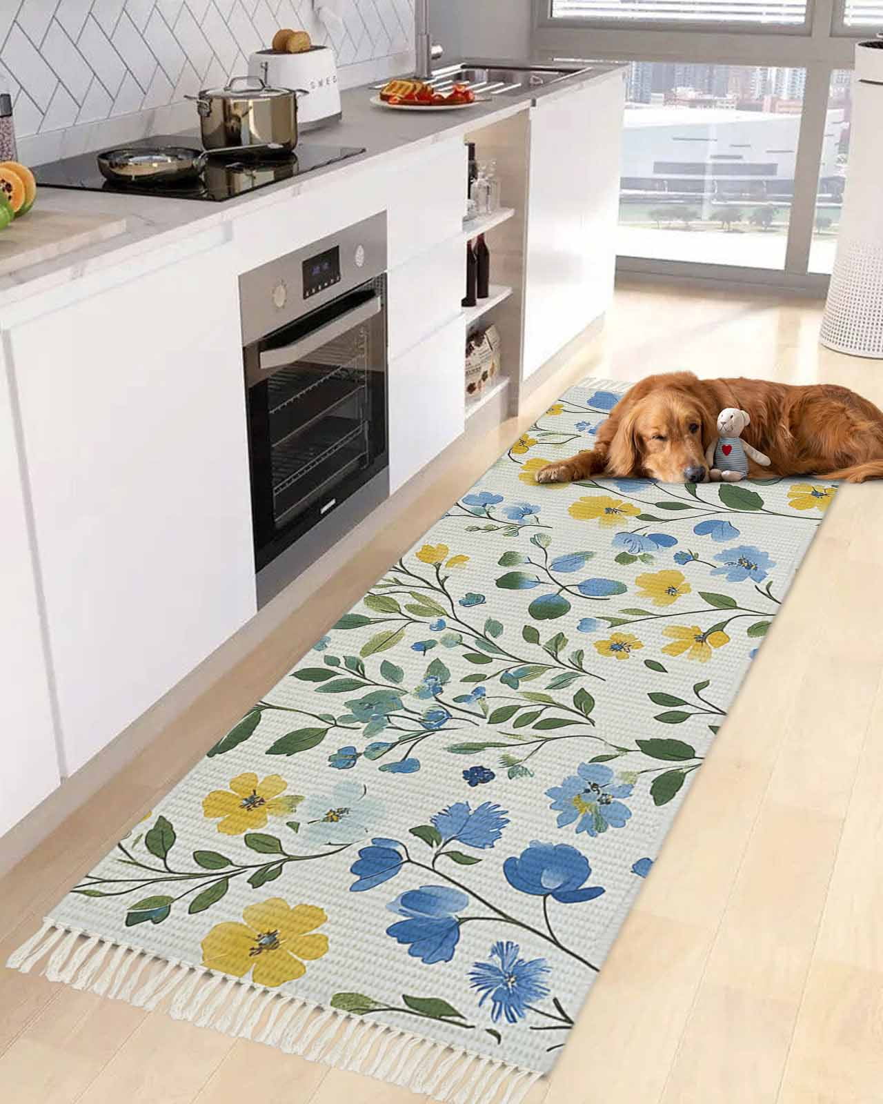 Spring Wildflower Runner Rug for Hallway 2x4ft, Blue Yellow Plant ...
