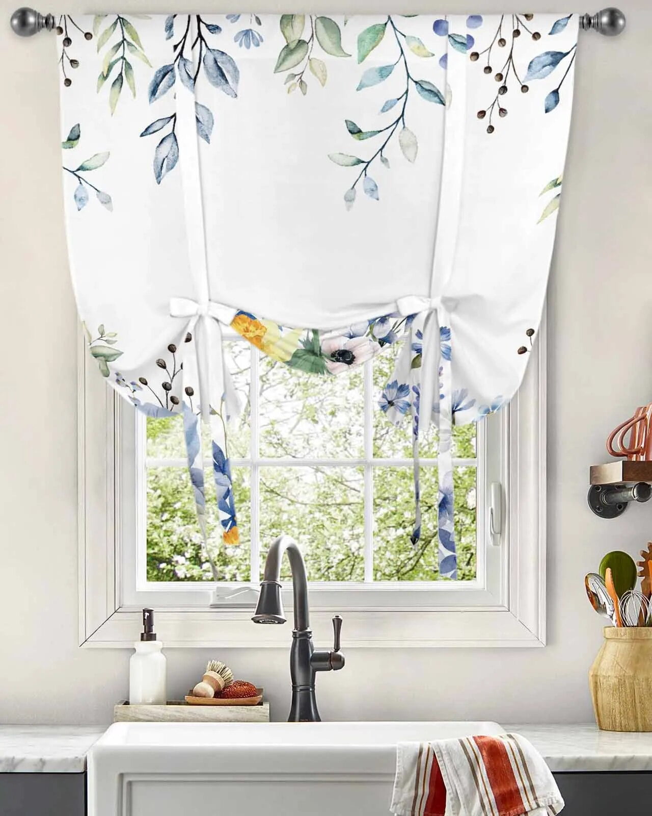 Spring Wildflower Tulip Flowers Leaves Curtains for Living Room Bedroom ...