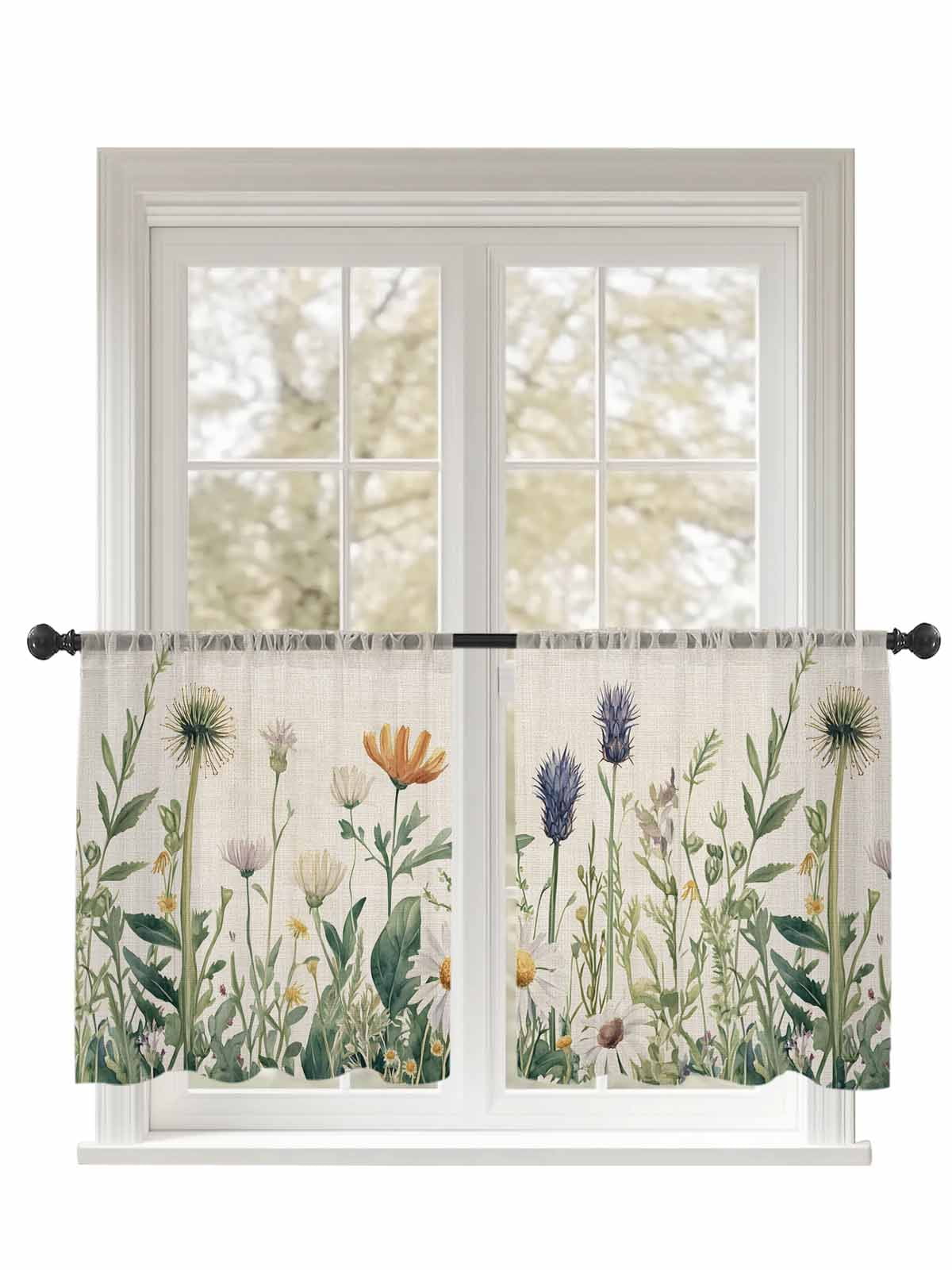 Spring Wildflowers Sheer Curtains 2 Panels Set Farmhouse Colored ...