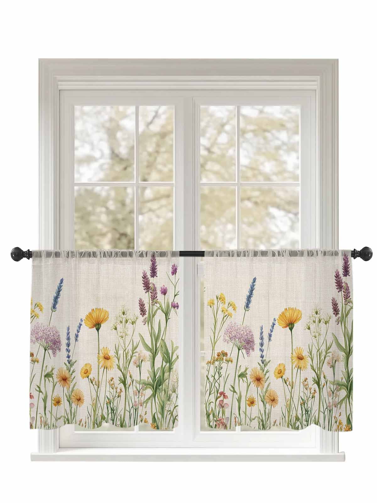 Spring Wildflowers Sheer Curtains 2 Panels Set Pastoral Wind Flowers ...