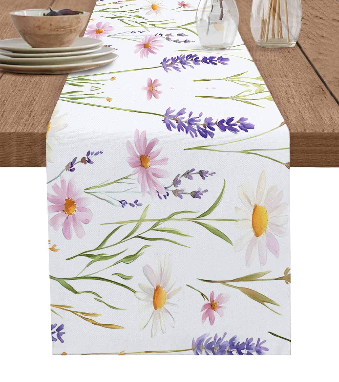 Spring Wildflowers Table Runner 120 Inches, Pastoral Botanical Flower ...