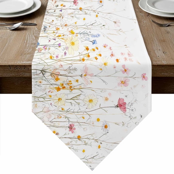 Spring Wildflowers Table Runner Linen Burlap Table Runner 70 Inches ...