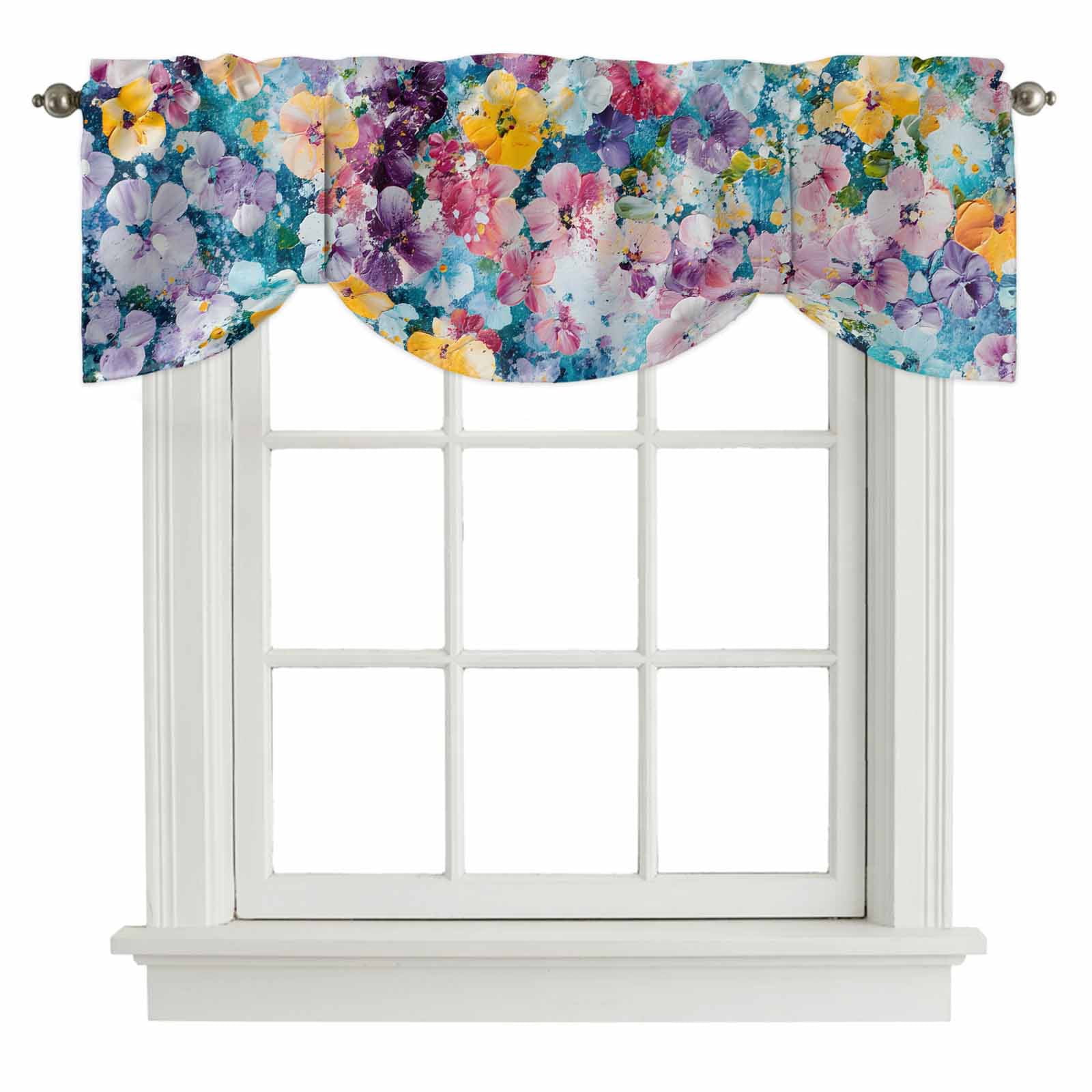 Spring Wildflowers Tie Up Valance for Windows, Bright Oil Painting ...