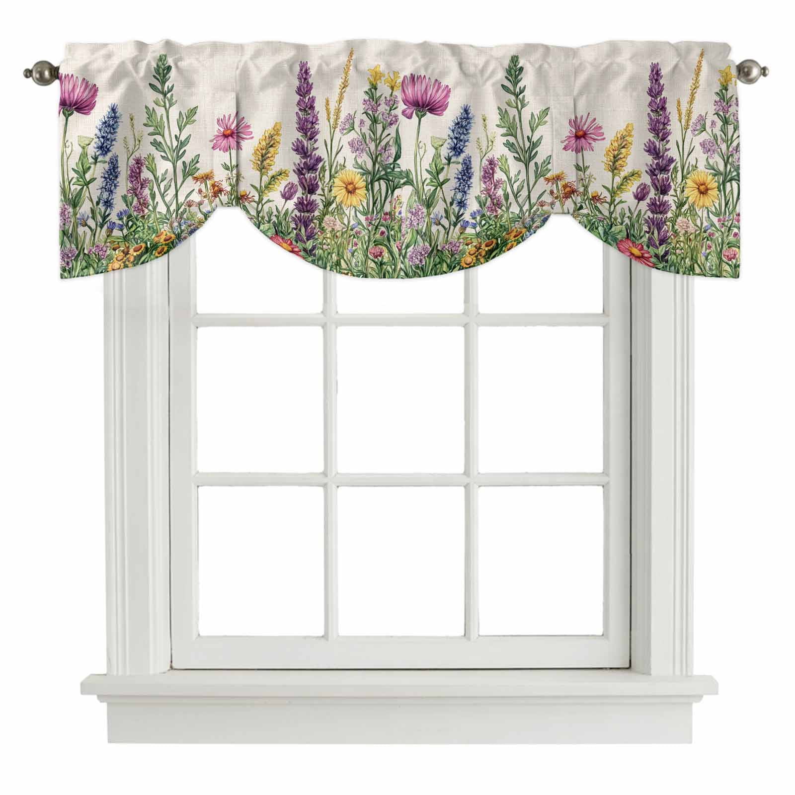 Spring Wildflowers Tie Up Valance for Windows, Colored Flowers Linen ...