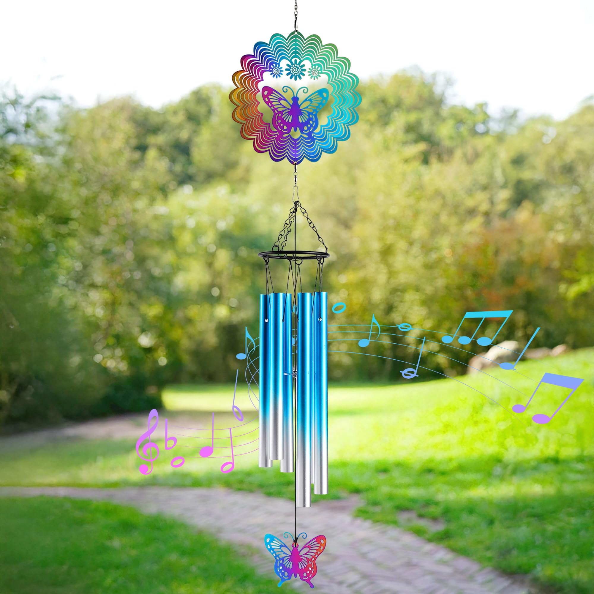 Spring Wind Chimes with MMF7 Butterfly Wind Spinner,Birthday Memorial ...