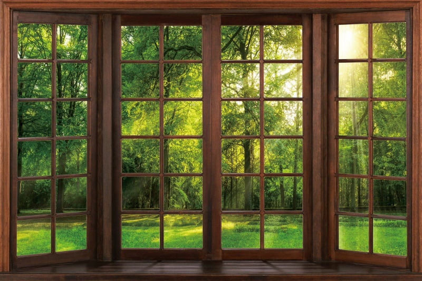 Spring Window Backdrop Garden Sunshine Greenery Floral Forest Scenery ...