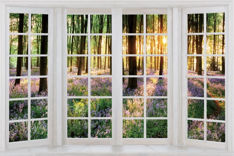Spring Window Backdrop Garden Sunshine Greenery Floral Forest Scenery ...