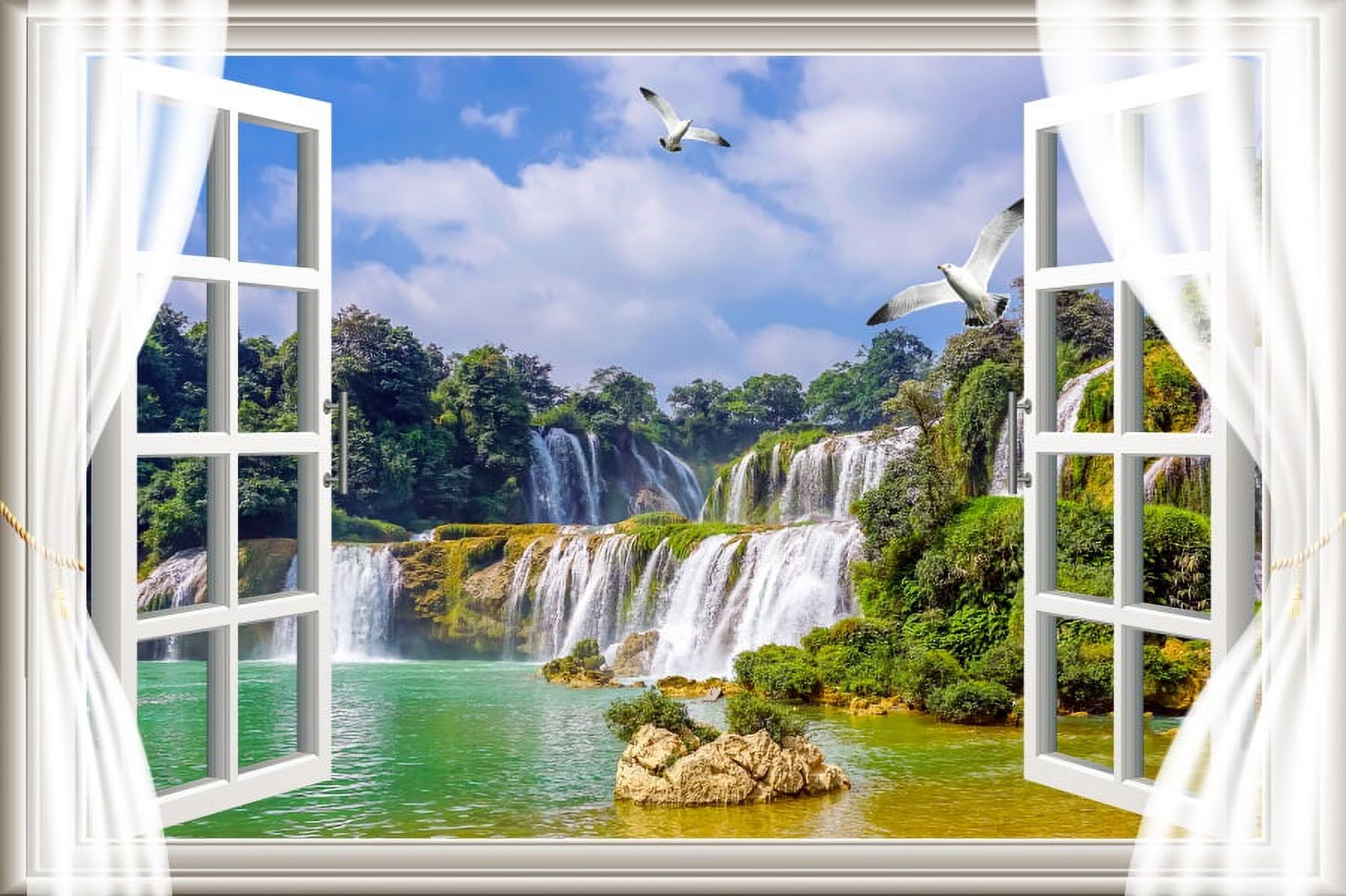 Spring Window Backdrop Garden Sunshine Greenery Floral Forest Scenery ...