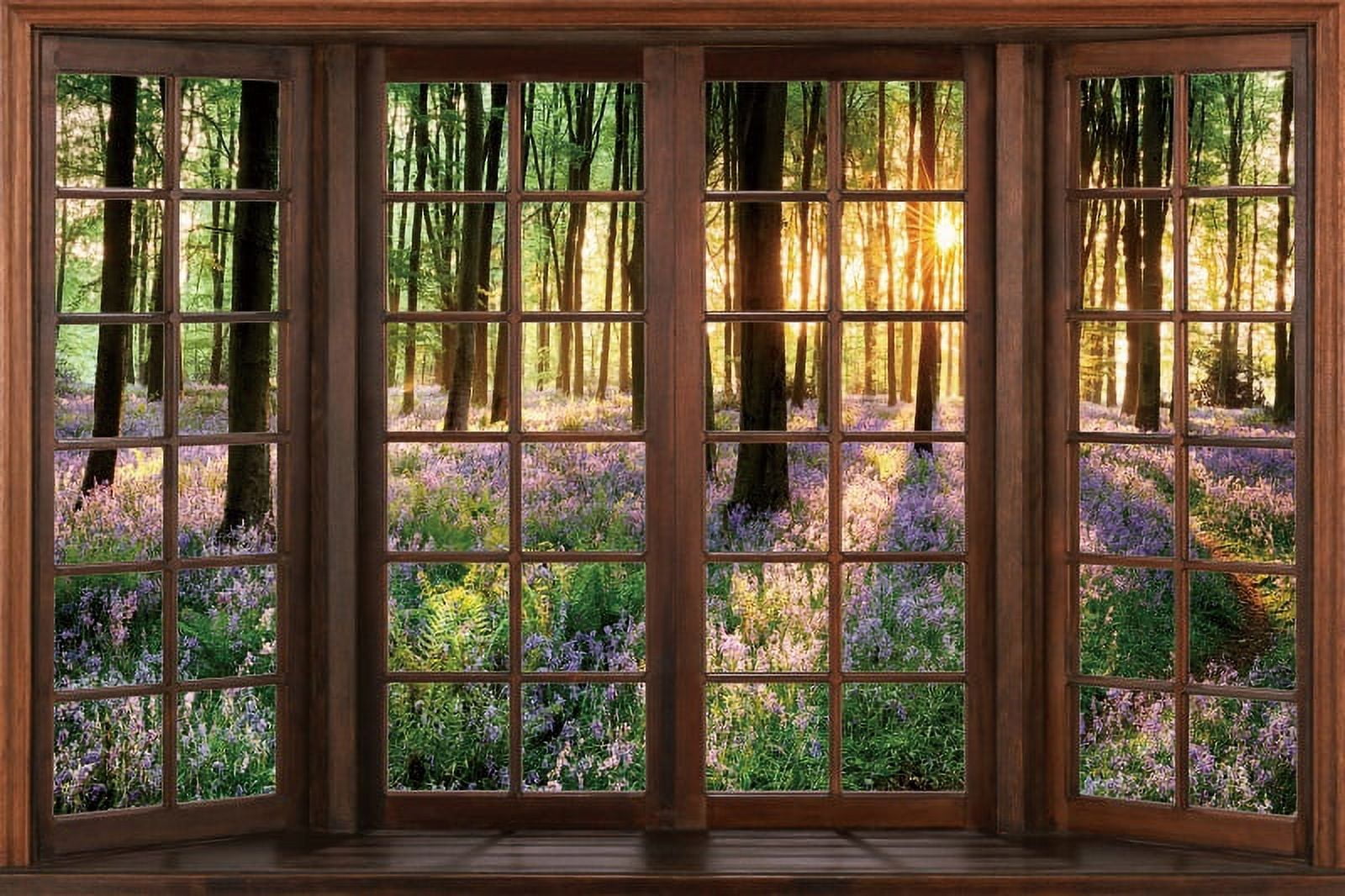 Spring Window Backdrop Garden Sunshine Greenery Floral Forest Scenery ...
