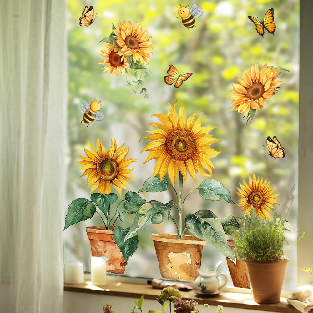 Spring Window Clings Butterfly Flower Window Stickers Anti-Collision ...