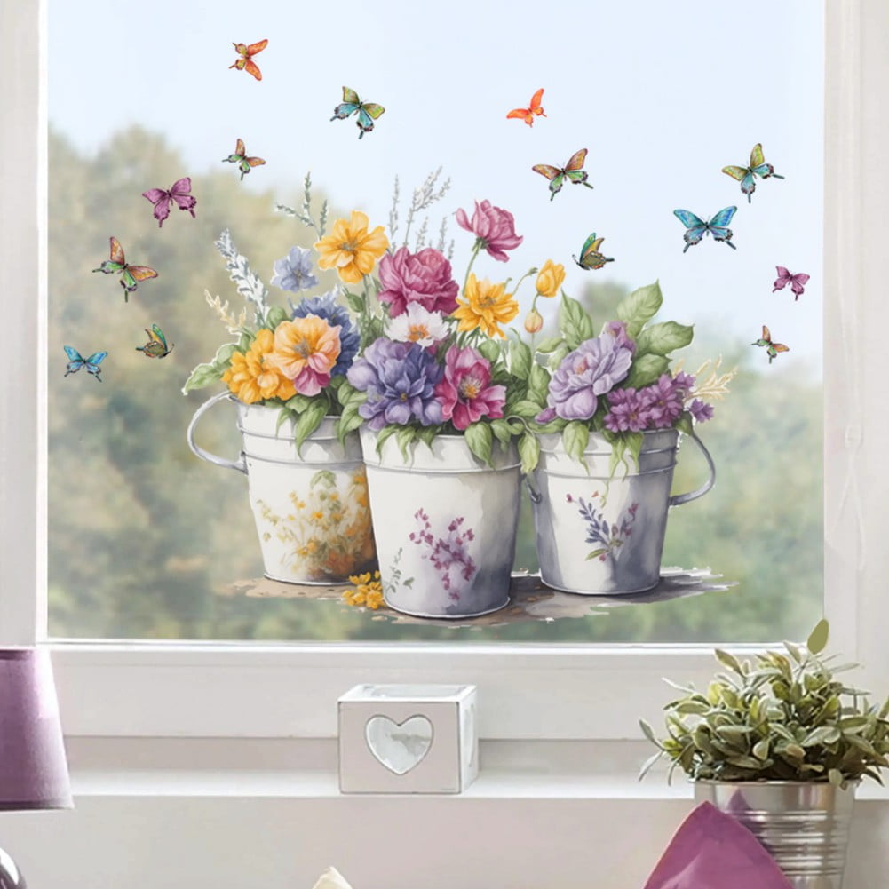Spring Window Clings Butterfly Flower Window Stickers Anti-Collision ...