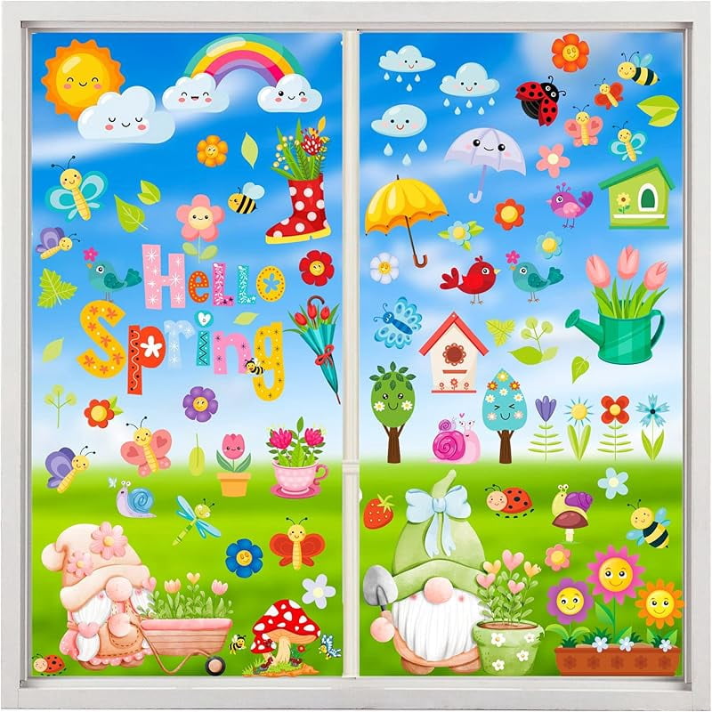 Spring Window Clings Hello-Spring Stickers - 115pcs Flowers Butterfly ...