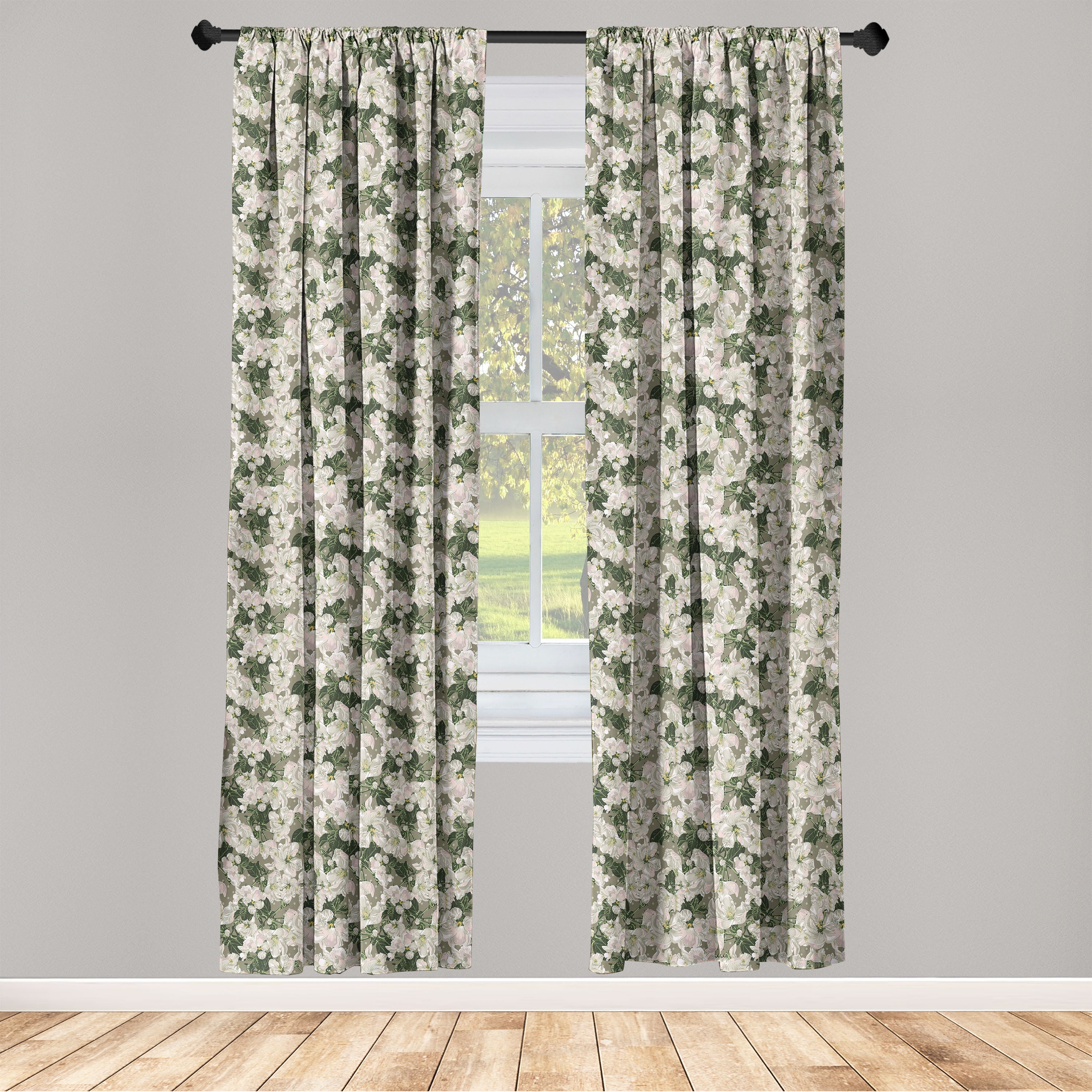 Spring Window Curtains, Hopeful Pastel Motif of Flowers Leaves Romantic ...