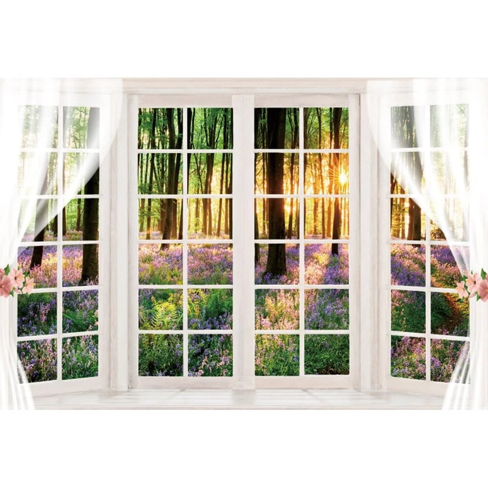 Spring Window Outside Natural Scence Photography Backdrop Flower Forest ...