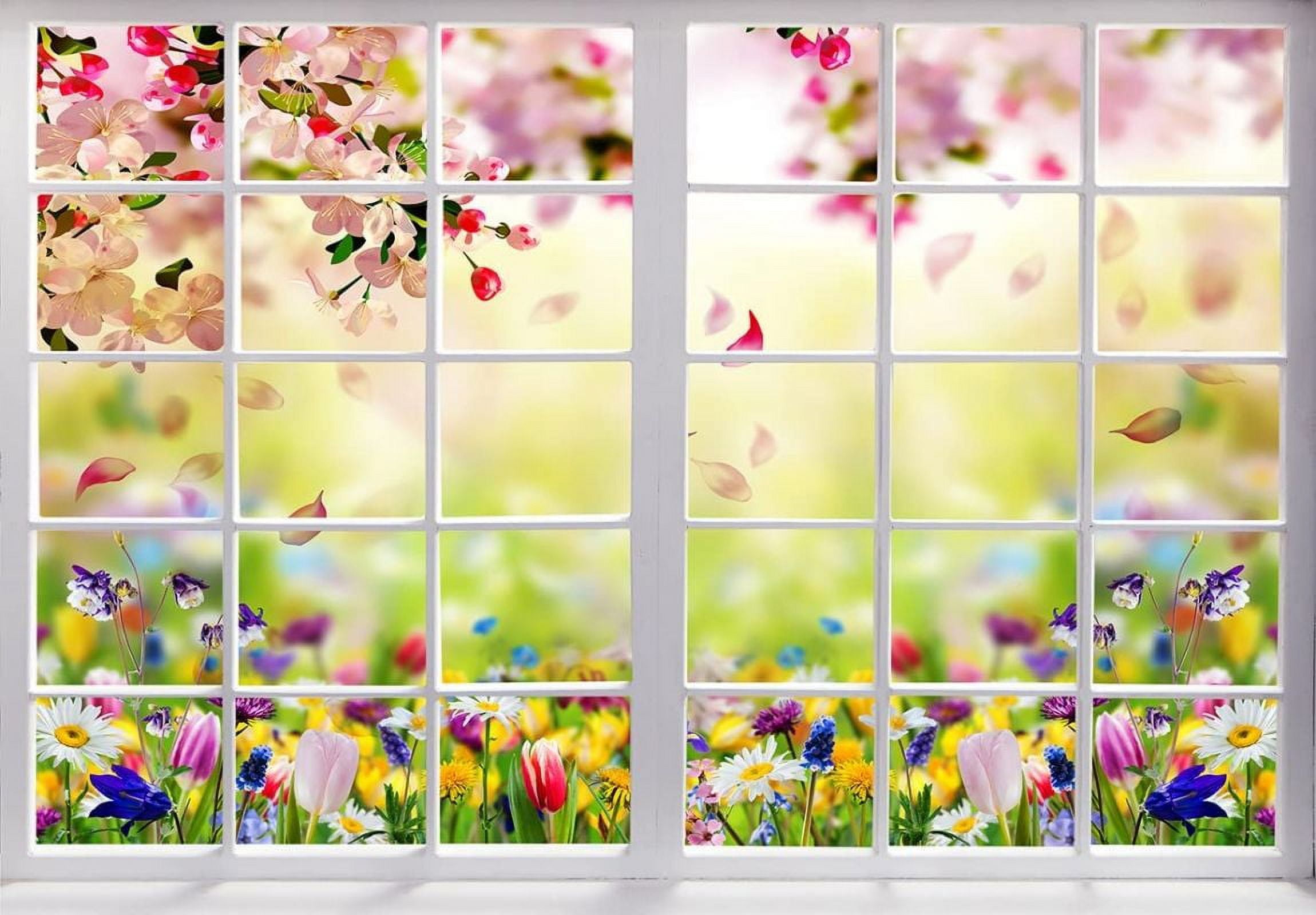 Spring Window Scenery Backdrop Vintage Brown Wooden Sunflower Garden ...