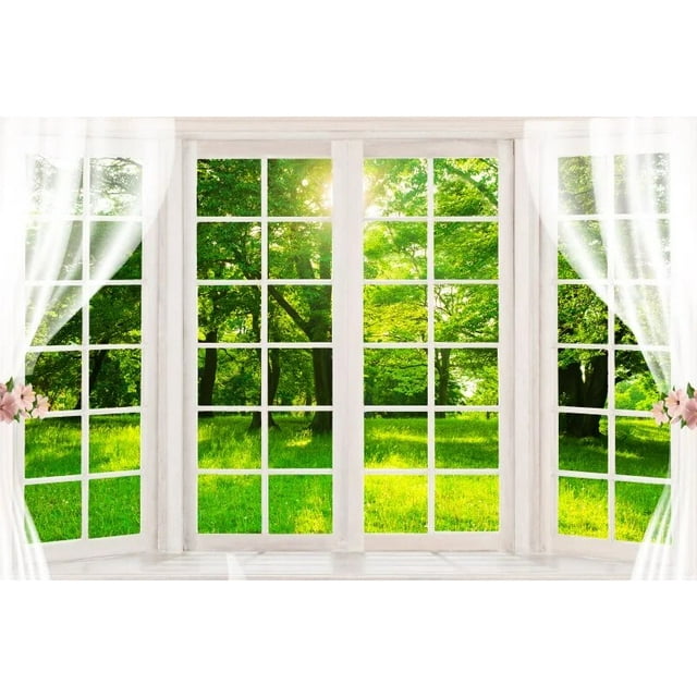 Spring Window Scenery Photography Backdrop White Windowsill Floral ...